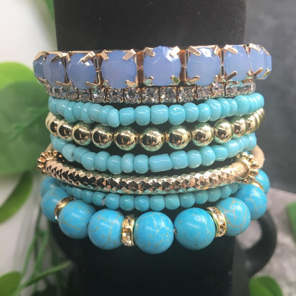 8 PC Handmade Bohemian Beaded Stackable Stretch Bracelet Set New Free ...
