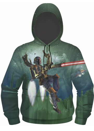 New Star Wars Mens Boba Fett Flying Sublimated Zip Cosplay Hoodie Size ...