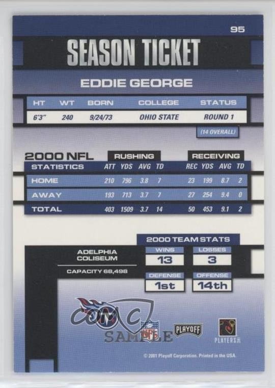 2001 Playoff Contenders Season Ticket Sample Eddie George #95 | eBay