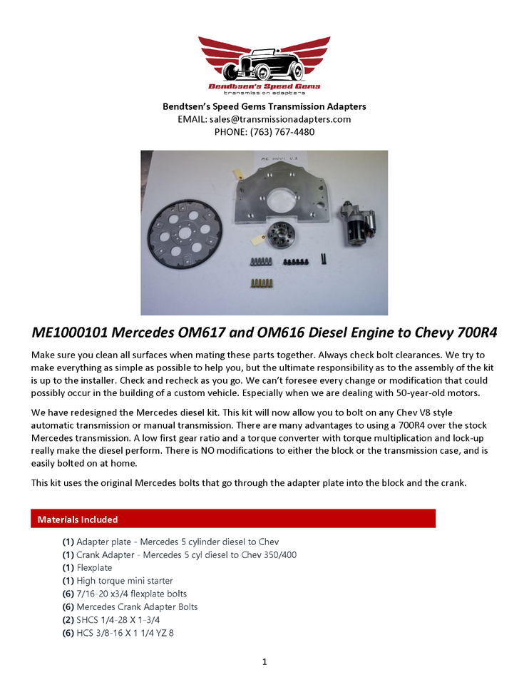 Speed Gems Mercedes OM616 & OM617 Diesel to Chevy Automatic ...