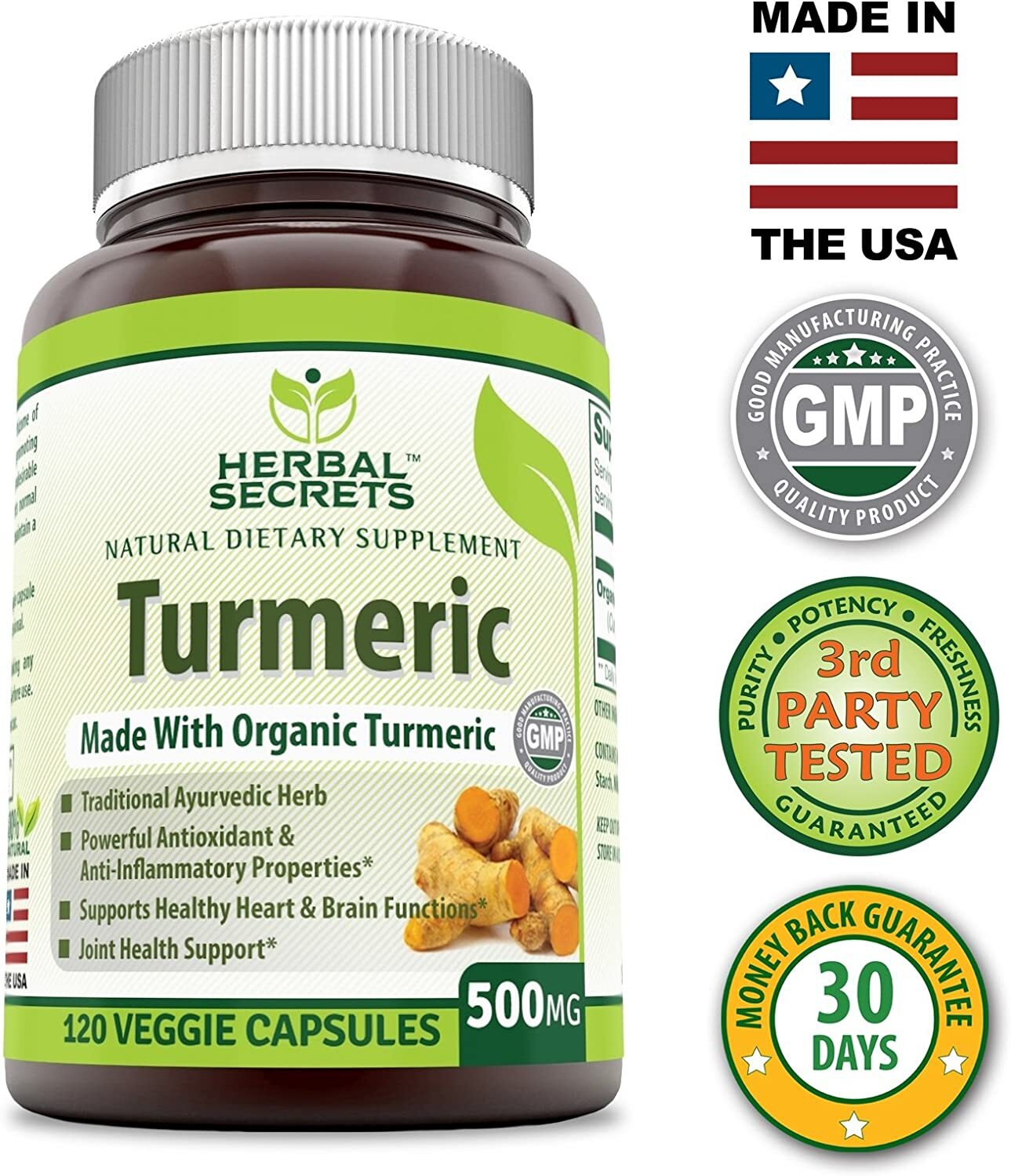 Turmeric 500 mg 120 Veggie Caps (Non-GMO) - Antioxidant & Anti ...