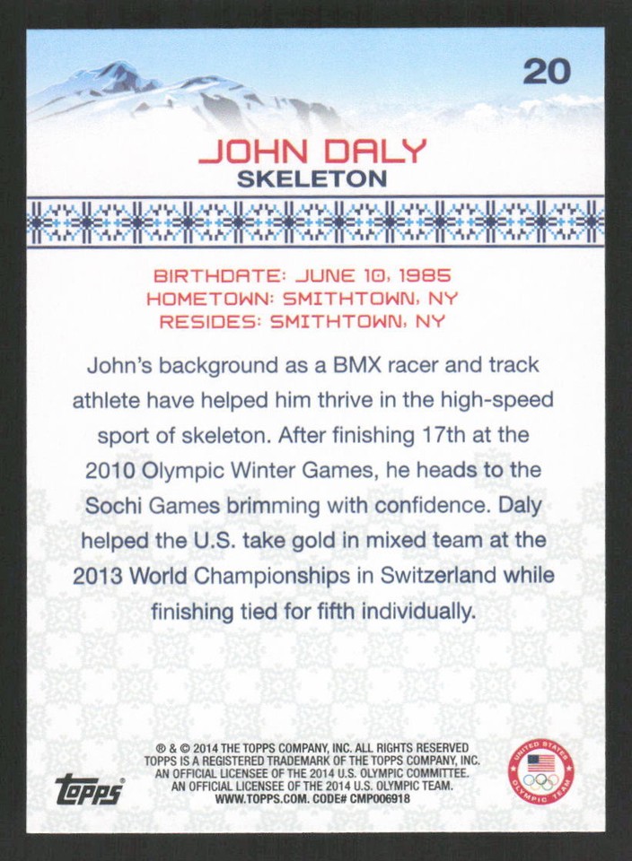 2014 Topps U.S. Olympic John Daly Bronze #20 Card | eBay