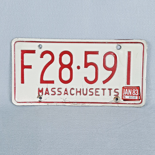 Vintage 80s Massachusetts License Plates F28-591 Red on White | eBay