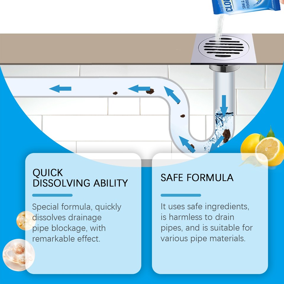 6x Drain Blockage Remove Powder Breakdown Toilet Kitchen Drain Blockage ...