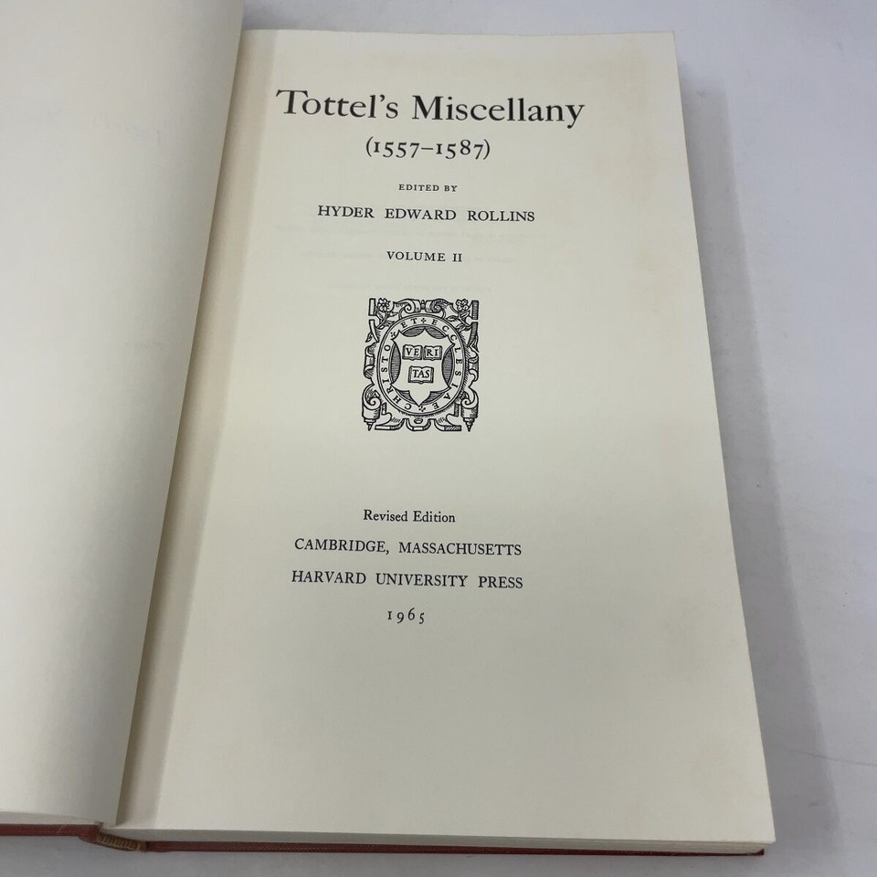 Tottel's Miscellany (1557-1587) (Vol. II) by Hyder Edward Rollins HC ...
