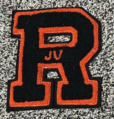 Vintage 1950’s Letterman Chenille Patch Letter “R” 6.5” Black Orange JV ...