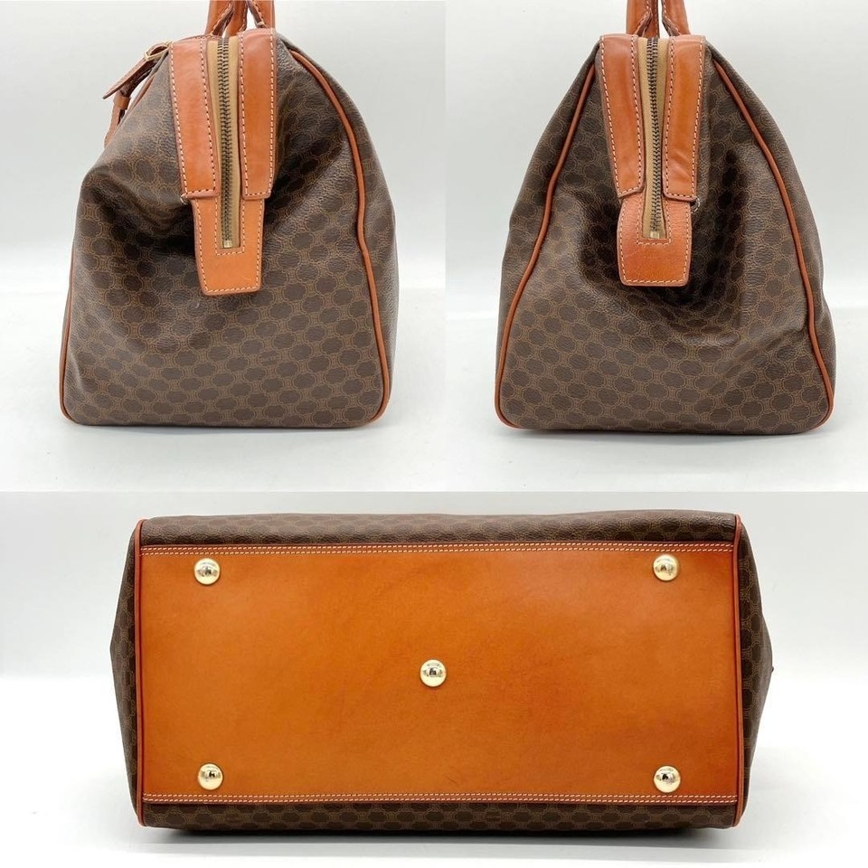 CELINE Macadam Pattern Mini Boston Bag Handbag PVC Leather Dark Brown w ...