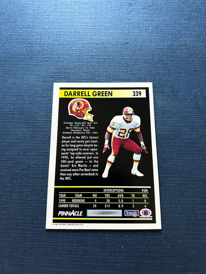 1991 Pinnacle Football Darrell Green #339 HOF Set Break NM-MT | eBay