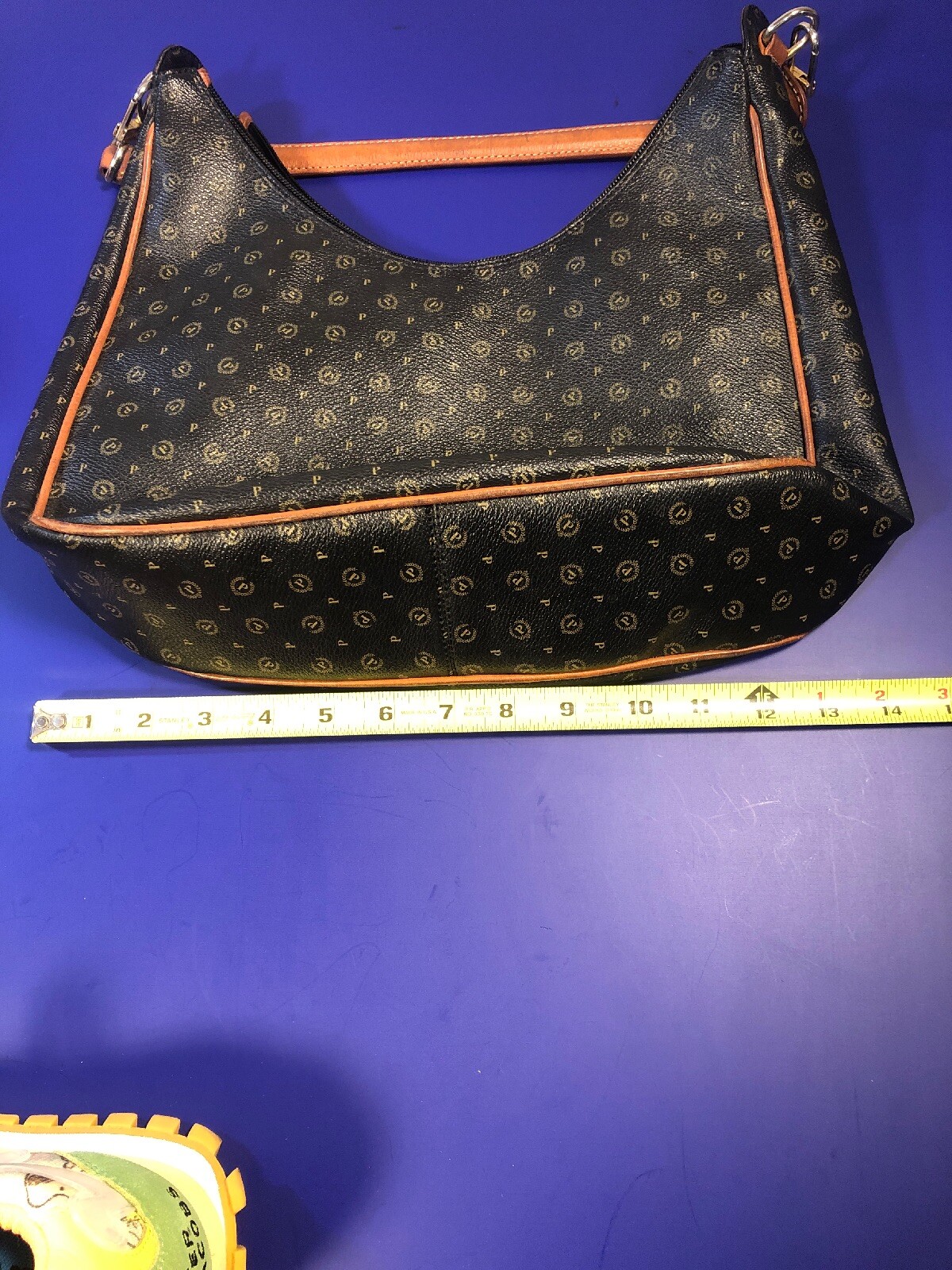 Vintage Pollini Italian handbag Black Leather Trim Gold Buckles Logo ...