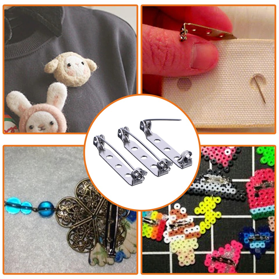 10/50/100 Brooch Fasteners Clips Silver Safety Pin For Jewellery Badges ...