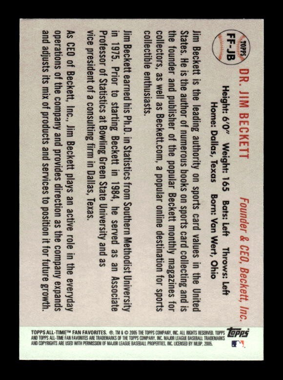 DR JIM BECKETT SIGNED 2005 TOPPS ALL-TIME FAN FAVORITES #FF-JB ON-CARD ...