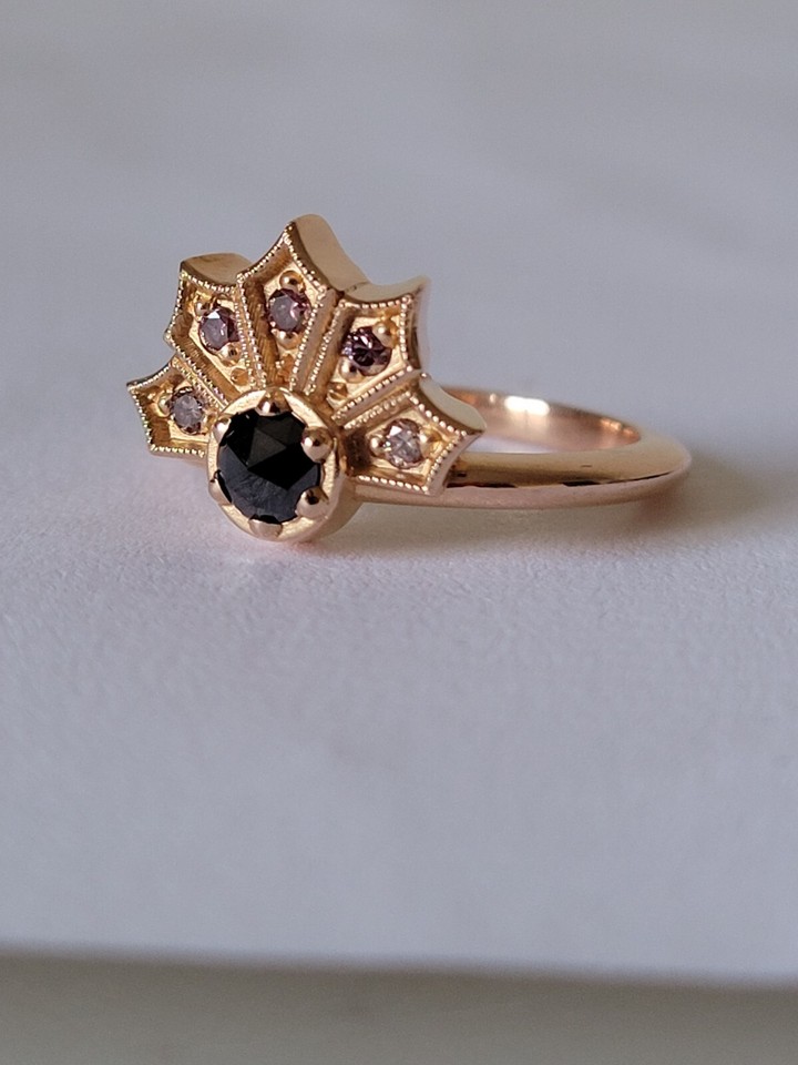 Swank Metalsmithing 14K Rose Gold Black Diamond Purple Diamonds Deco ...