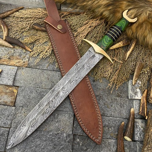 SHARD® CUSTOM HAND FORGED DAMASCUS STEEL Hunting BIG DAGGER KNIFE W ...