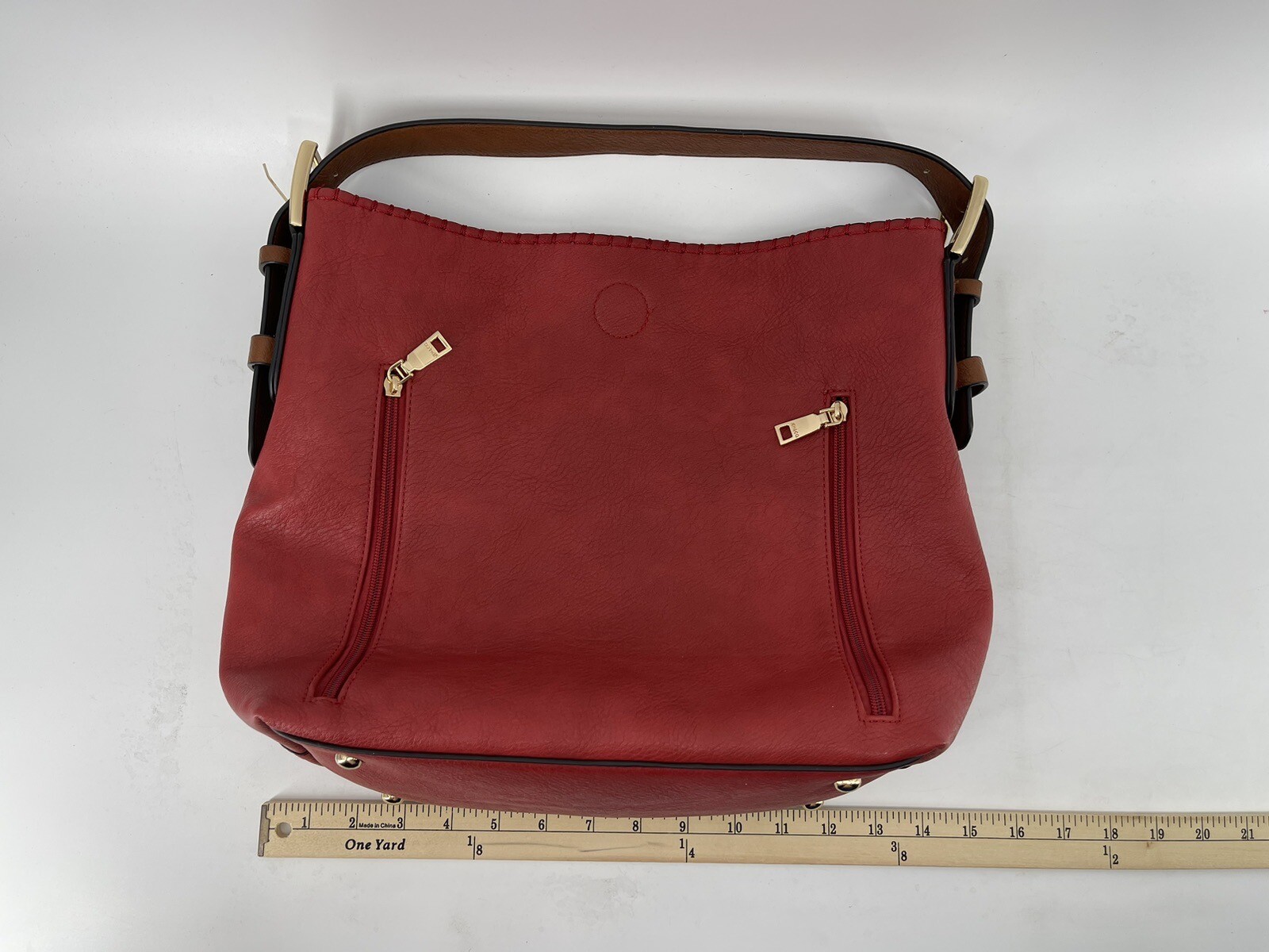 Jen & Co Adjustable Strap Tote Purse Red Leather Large Removable Inner ...