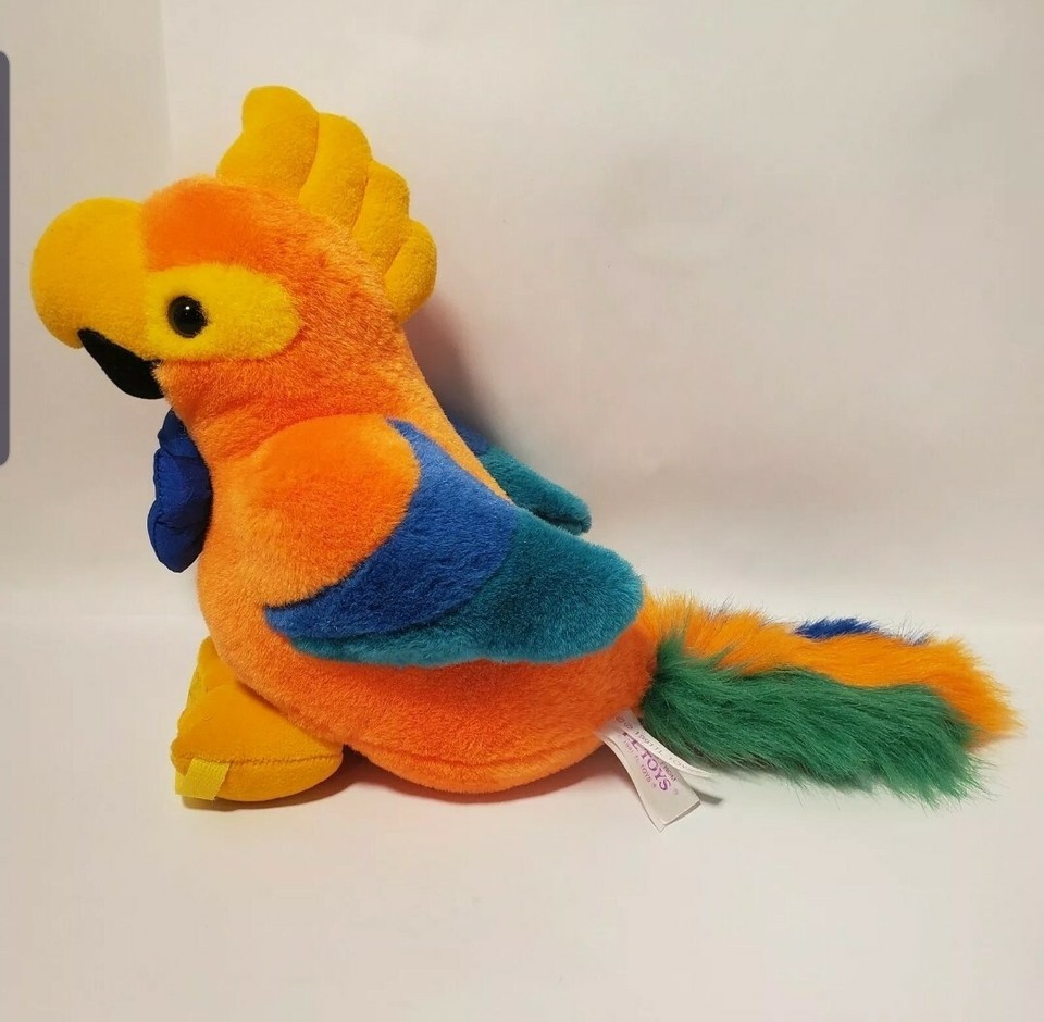 Vintage T.L. Toys 1991 PARROT Plush Sounds Works Orange Yellow Blue ...