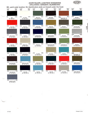 1959 1960 1961 1962 1963 1964 1965-1969 SUNBEAM HILLMAN PAINT CHIPS ...