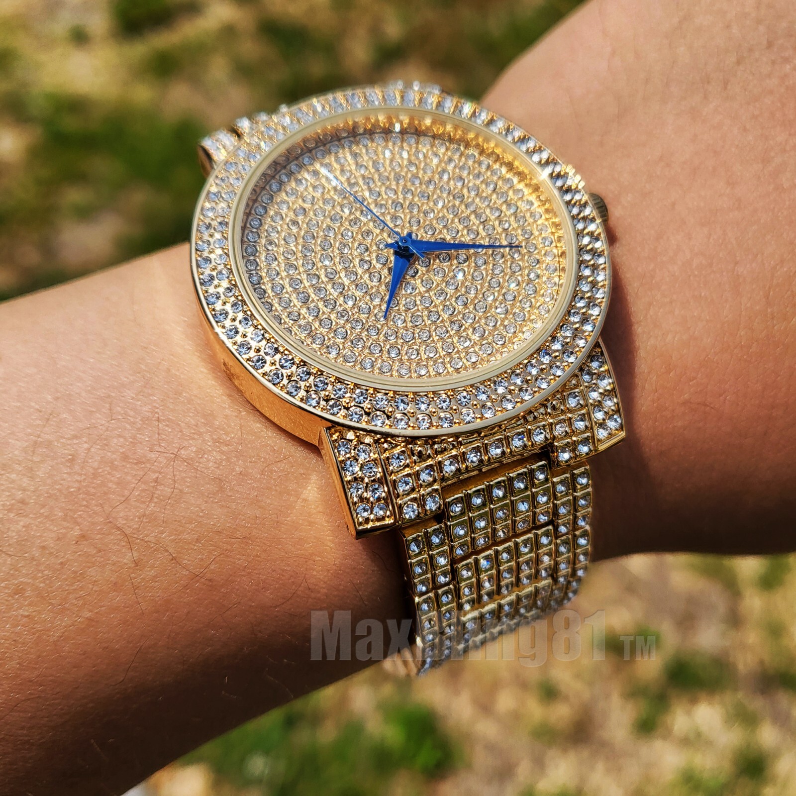 Iced Watch Luxury Rapper Simulated Diamond Metal Band Dress Clubbing ...