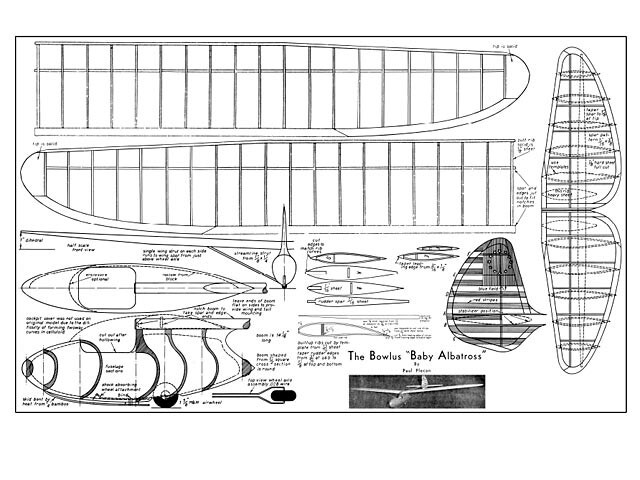 Bowlus Baby Albatross 48" Wingspan RC Model Airplane Printed Plans ...