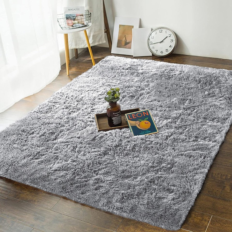Shaggy Fluffy Area Rug Anti Skid Living Room Bedroom Carpet Ultra Soft ...