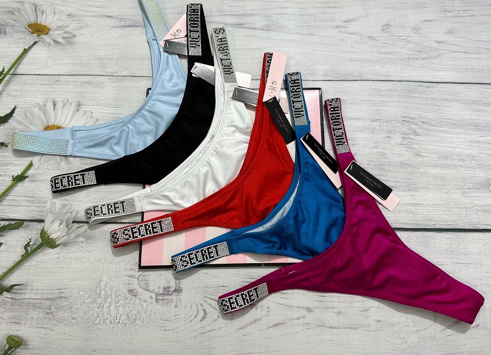 Victoria's Secret Shine Strap SWIM RHINESTONE THONG BIKINI BOTTOM | eBay