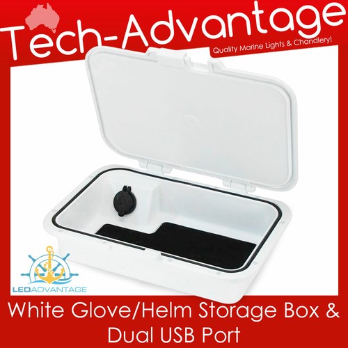 Boat Glove Storage Helm Box with Dual USB Charger White Housing with ...