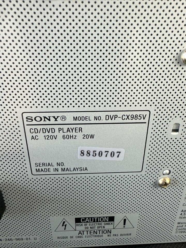 Sony DVP-CX985V Disc Explorer 400 CD/DVD Player Changer Parts/Repair NO ...
