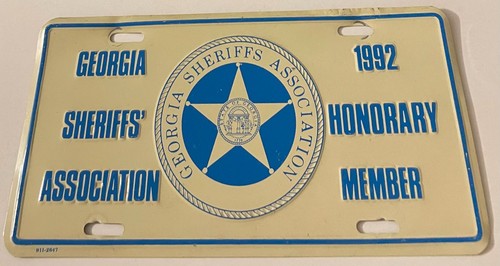1992 Georgia Sheriffs Association Booster License Plate Honorary Member ...