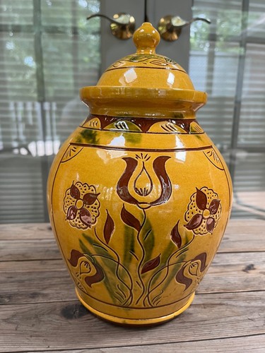 Rare Beautiful Signed Breininger Redware Pottery Lidded Jar Cannister ...