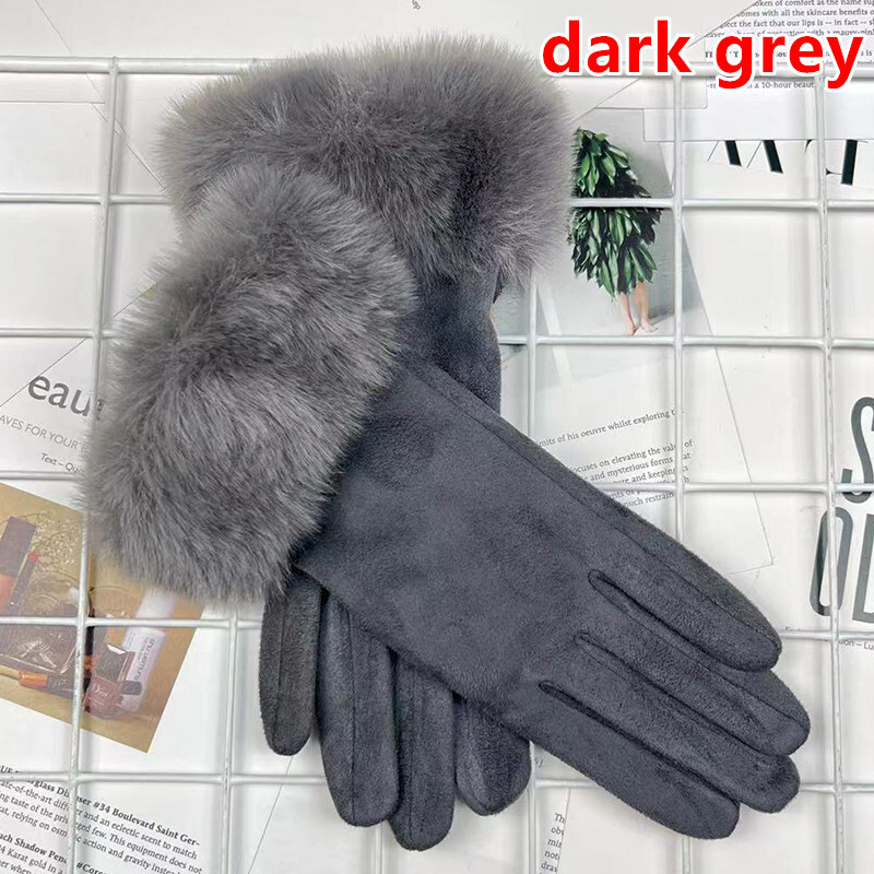 Women Outdoor Faux Suede Fur Touch Screen Gloves Winter Full Finger ...