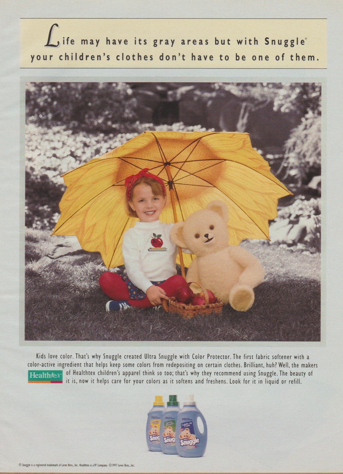 1997 Snuggle Laundry Fabric Softener - Little Girl Teddy Bear - Print ...