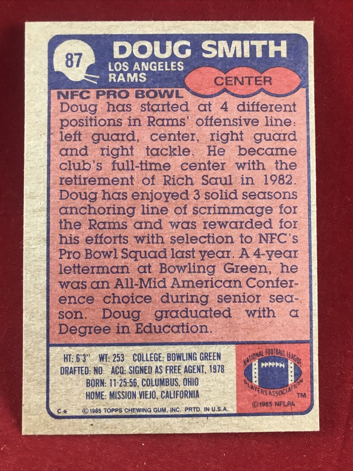 Doug Smith -Bowling Green- Los Angeles Rams Autographed Rookie Card | eBay