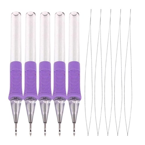 5Pcs Punching Needle Embroidery Set with Needle Threader ABS Punching ...