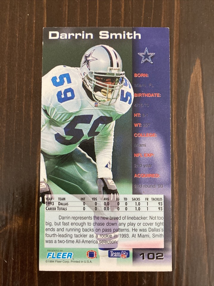 1994 GameDay Football Tall Trading Card #102 Darrin Smith | eBay