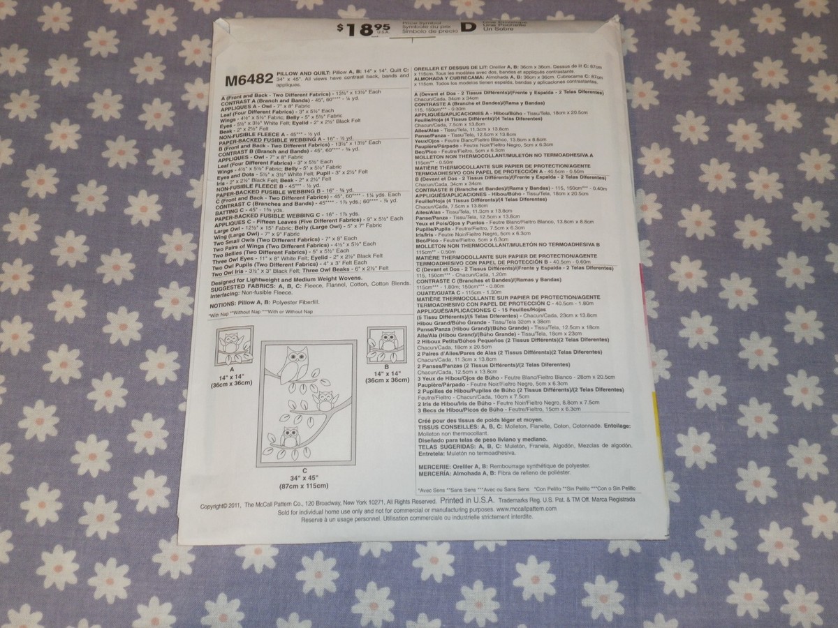 Mccalls Owl Quilt Pattern Simplicity Sewing Pattern 9972 Plush Birds