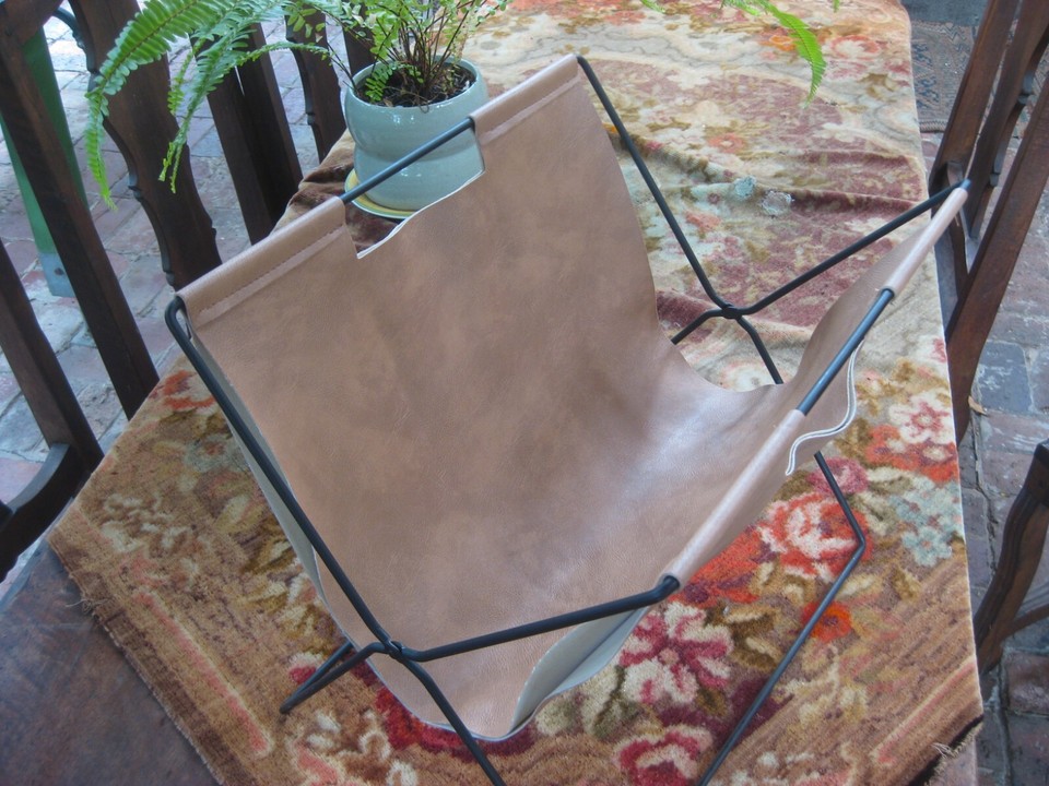 Tan/Light Brown Faux Leather + Black Frame Foldable Magazine Rack (Like ...