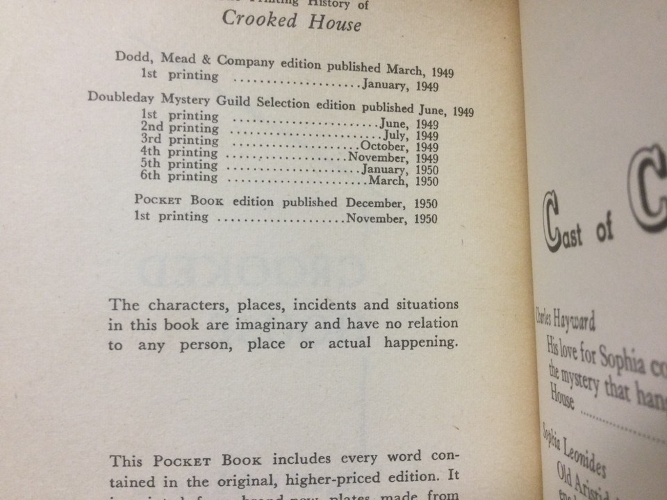1950, 1ST PRINT POCKETBOOK, 753,CROOKED HOUSE by AGATHA CHRISTIE, SEE ...