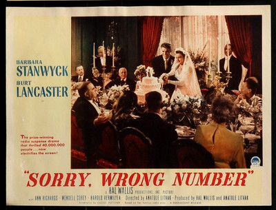 SORRY, WRONG NUMBER 1948 Burt Lancaster Barbara Stanwyck LOBBY CARD ...