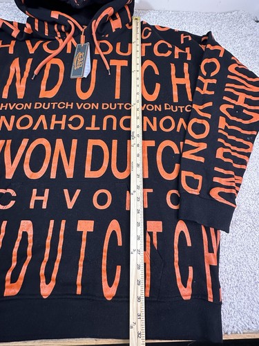 Von Dutch Men’s XXL (2XL) Black Orange AOP Monogram Hoodie Sweatshirt ...