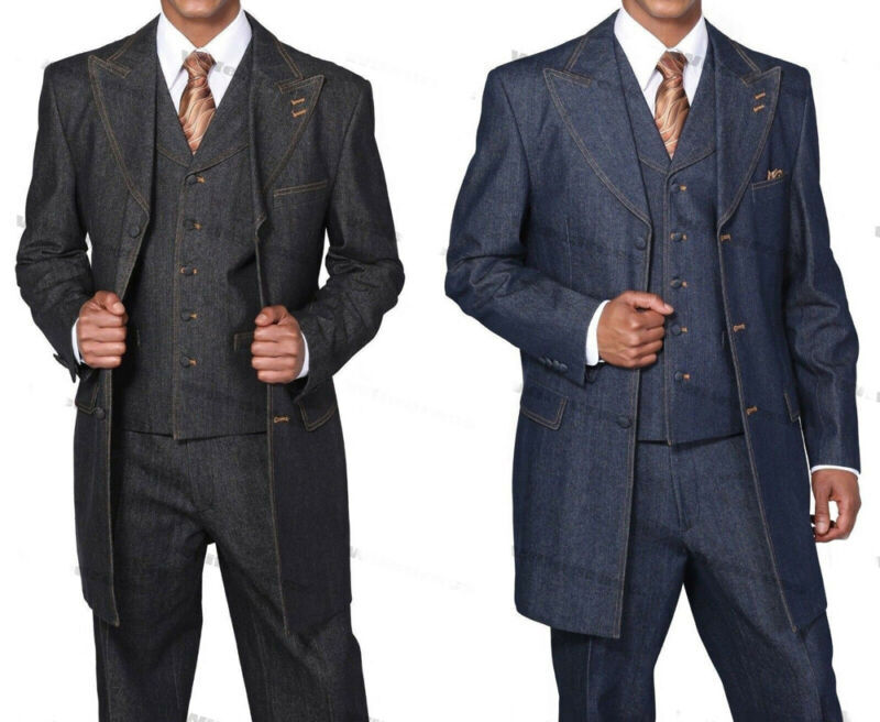 Men Denim Suits Blue Black Classic Fit Daily Wear Business Sport Suits ...