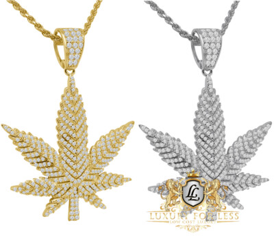 Real Silver Weed Marijuana Leaf Plant Pendent Charm Chain Set | eBay