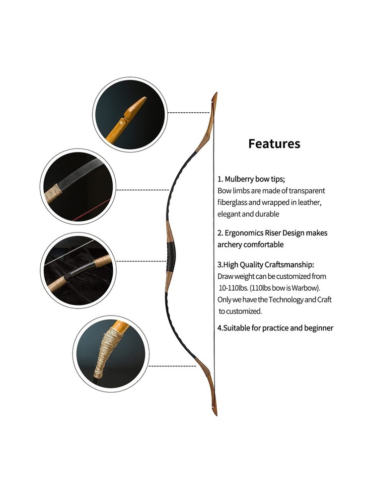 Hungarian Style Handmade Longbow Flagella Recurve Horsebow Archery 20 ...