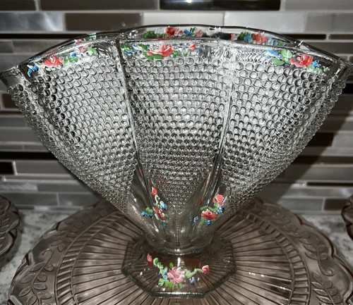 Vintage L.E. Smith Dewdrop Hobnail Thousand Eyes EAGP Glass Fan Vase ...