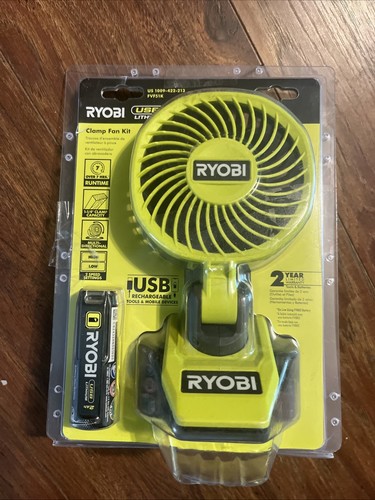 Ryobi USB Lithium Clamp Fan Kit Green with 2.0 Ah Lithium Battery ...