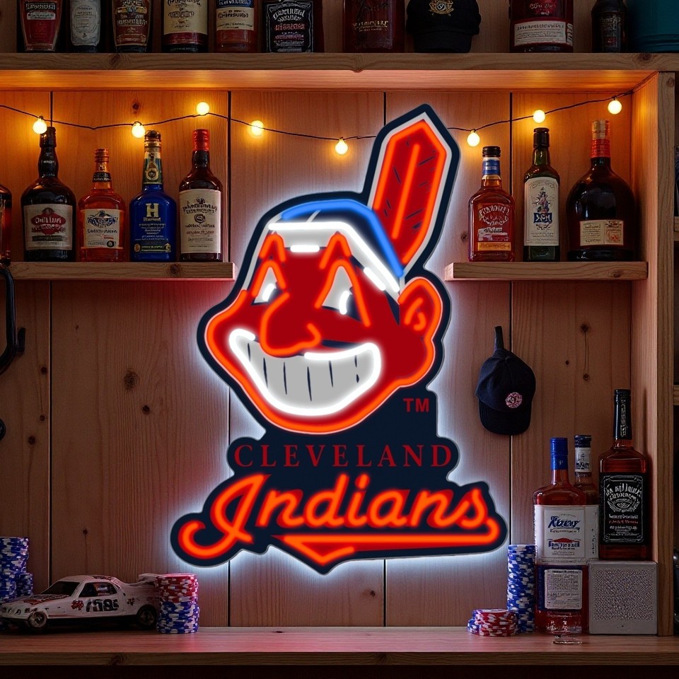 16" Cleveland Indians Chief Wahoo LED Neon Sign With Dimmer USB Powered ...