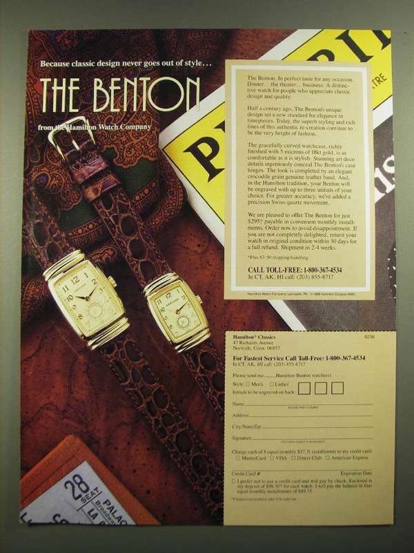 1988 Hamilton The Benton Watch Ad - Classic Design Never Out of Style ...