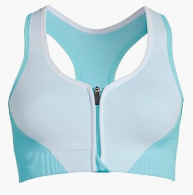Aqua Blue AVIA ZIP FRONT SPORT BRA Removable Pads Misses LARGE 36C ...
