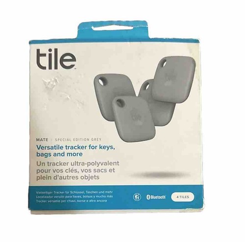 New - TILE MATE - 4 Pack, Gray, Bluetooth Tracker, Keys Finder, Item ...