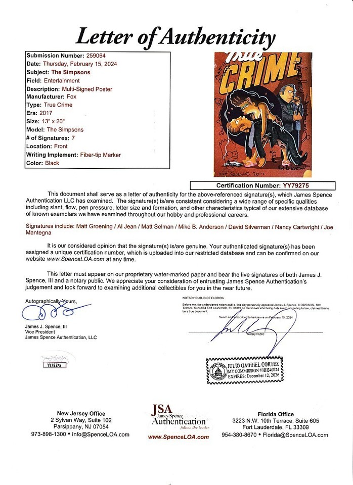 Simpsons cast autograph auto 2017 SDCC poster Matt Groening Nancy ...