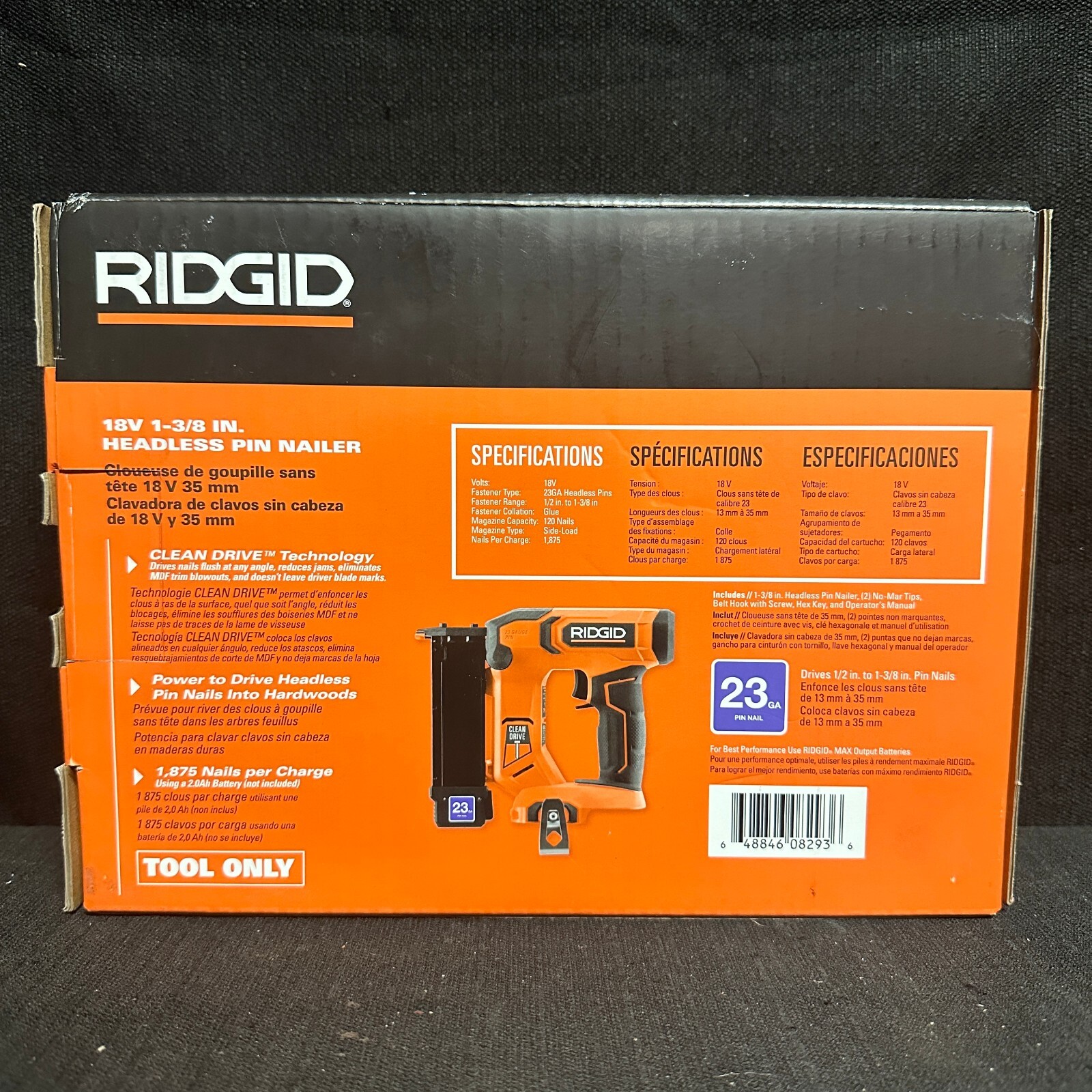 Ridgid 18V 1 3/8 in Headless Pin Nailer 23 Gauge Cordless Tool Only ...