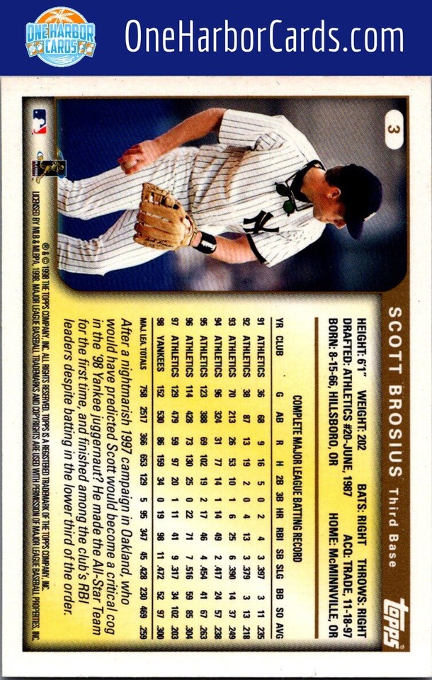 1999 Topps New York Yankees #3 Scott Brosius | eBay